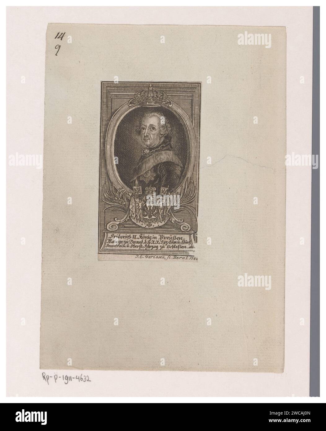 Portrait of Frederik the Great, Johann Ernst Gericke, 1760 print Berlin ...
