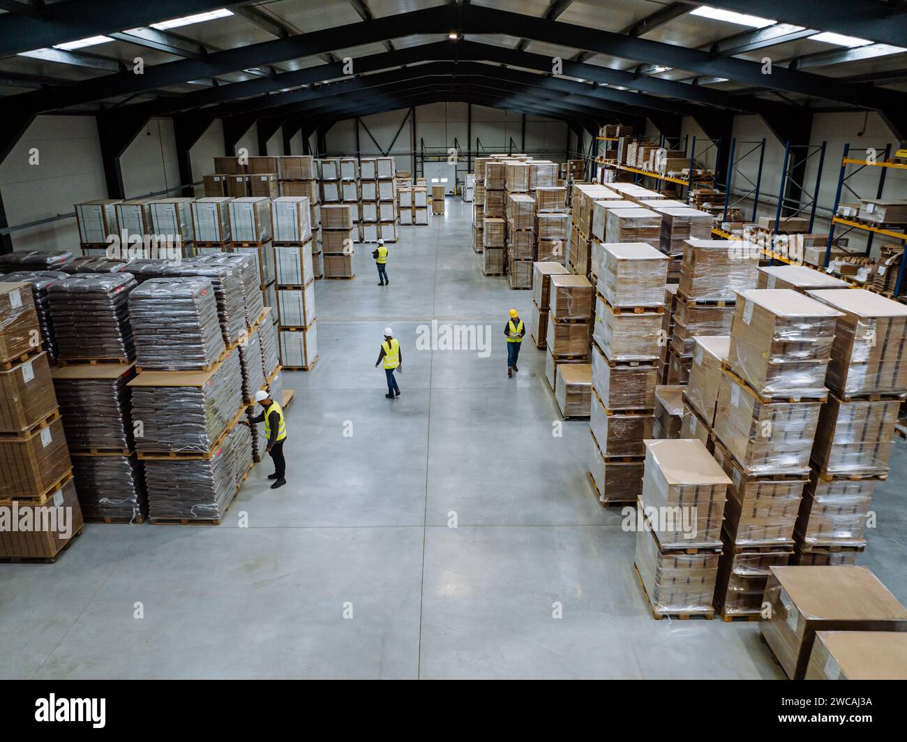 Top view of workers modern warehouse storage of retail shop, large ...