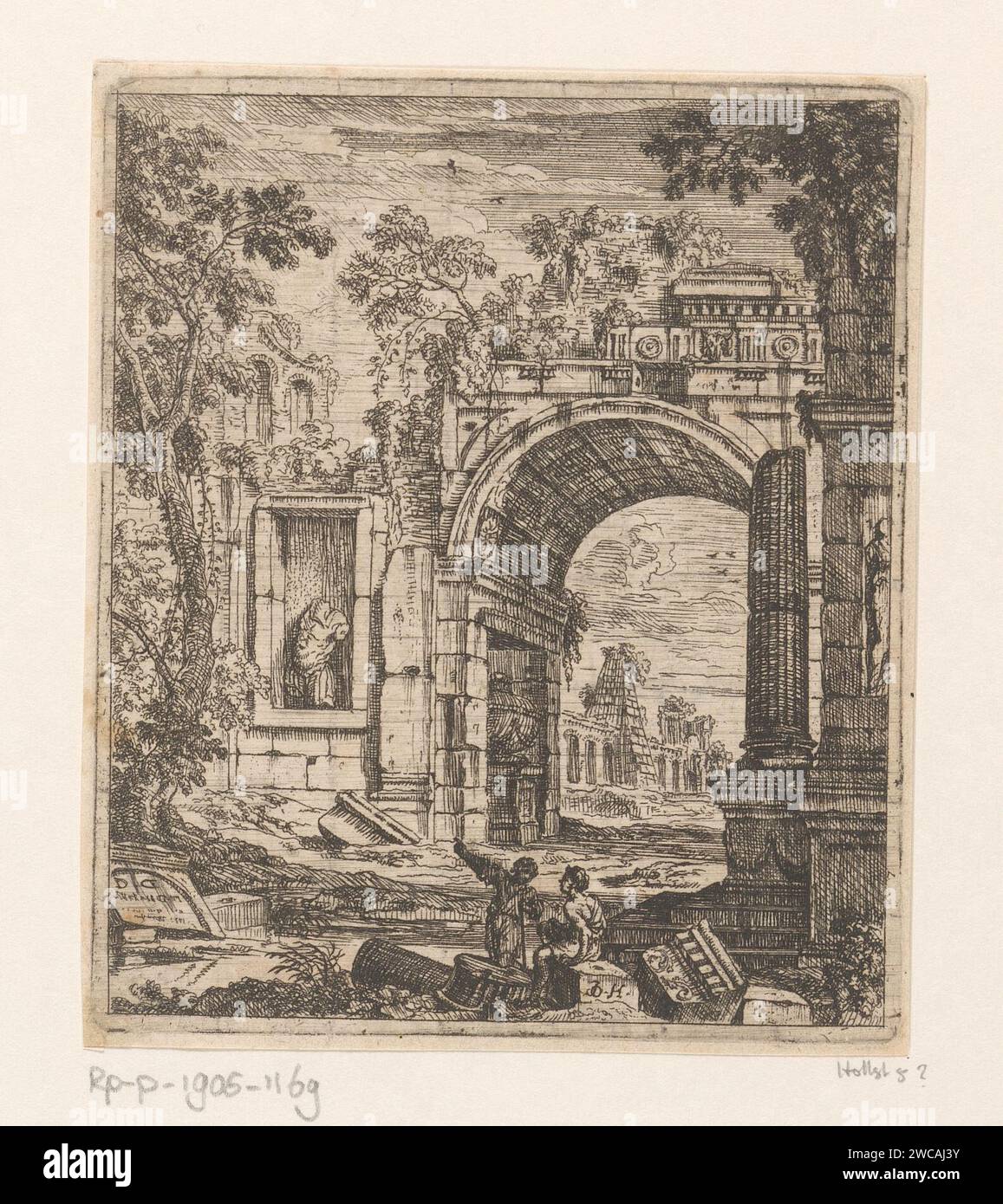 Two figures for the ruin of a triumphal arch, Johann Oswald Harms, 1673 ...