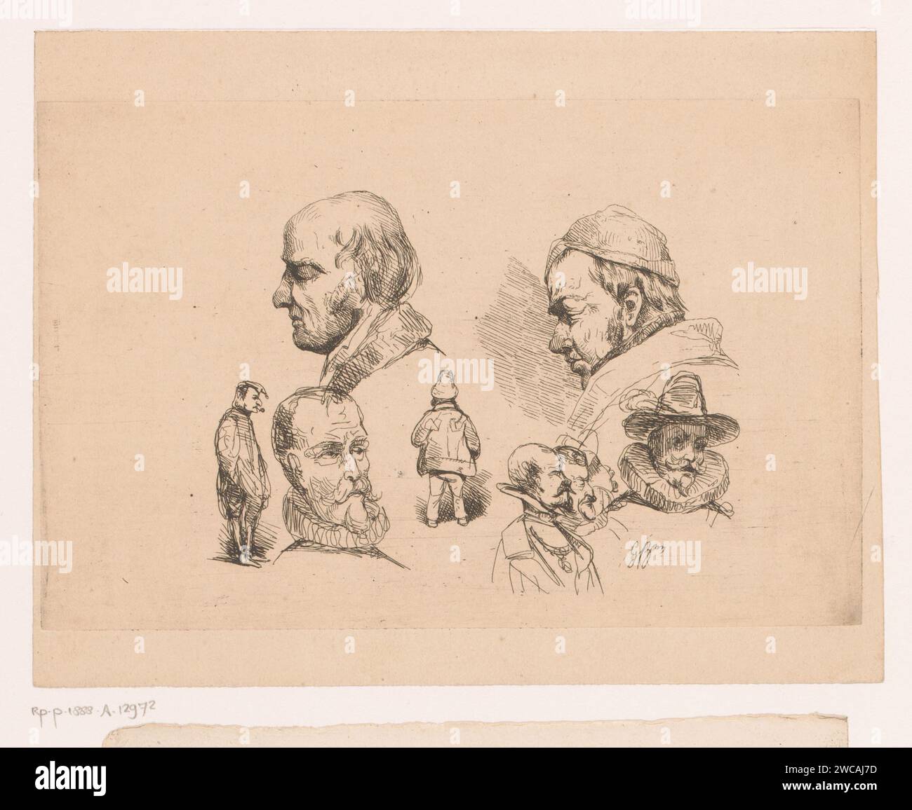 Seven Portrait Studies, Gustave Buschmann, 1828 - 1852 print paper ...