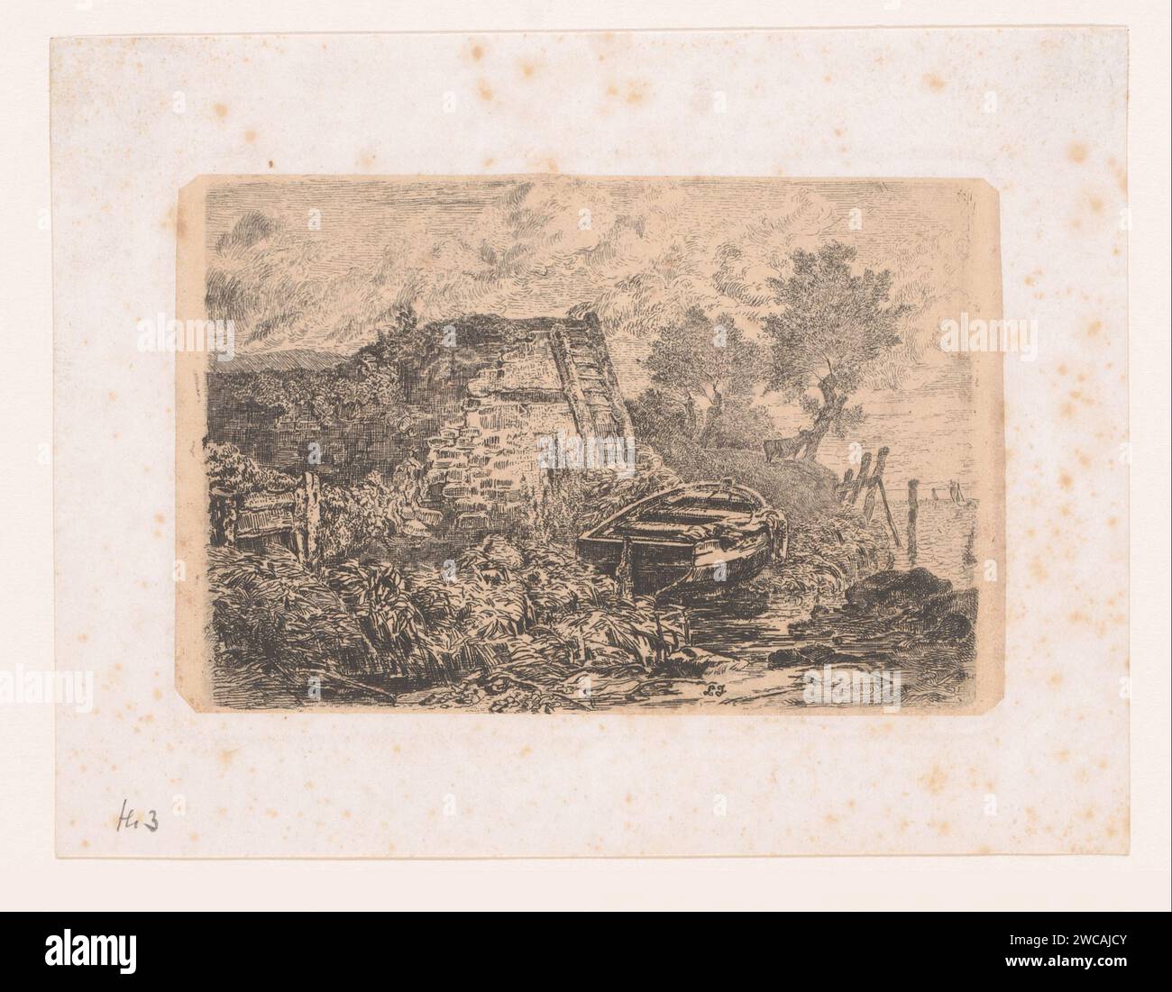 Rowing boat on shore at a ruin, Lambert Jacquelart, 1830 - 1910 print ...