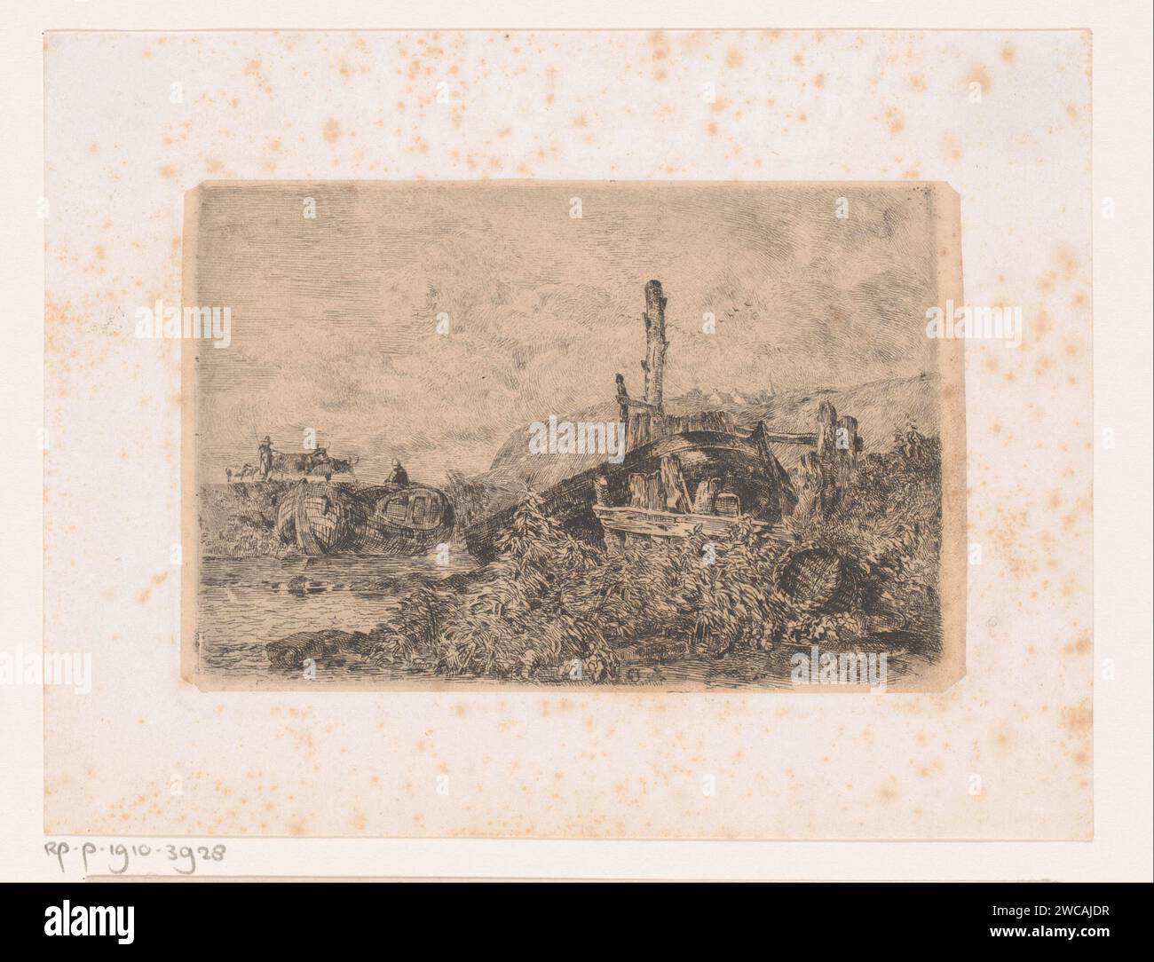 Two rowing boats on the side and a farmer with two cows, Lambert ...