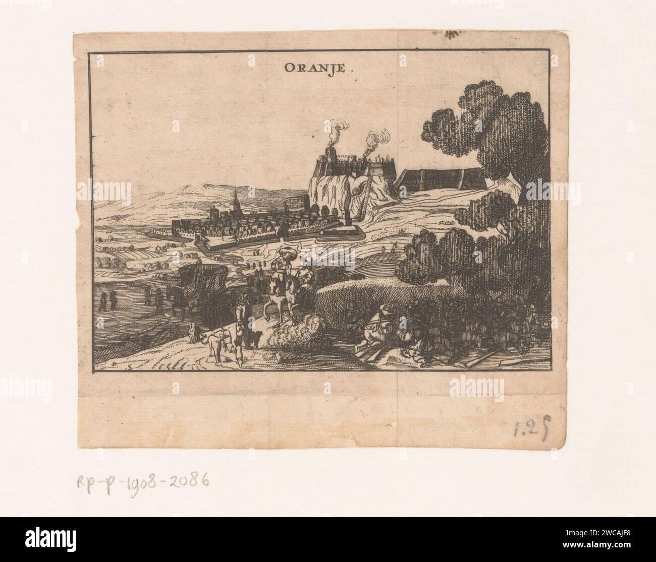 View of Orange, Anonymous, 1650 - 1700 print paper etching city-view, and landscape with man ...