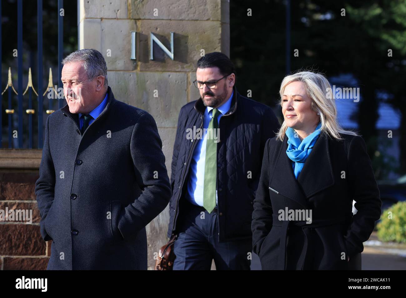 (left to right) Sinn Fein representatives MLA Conor Murphy, advisor ...
