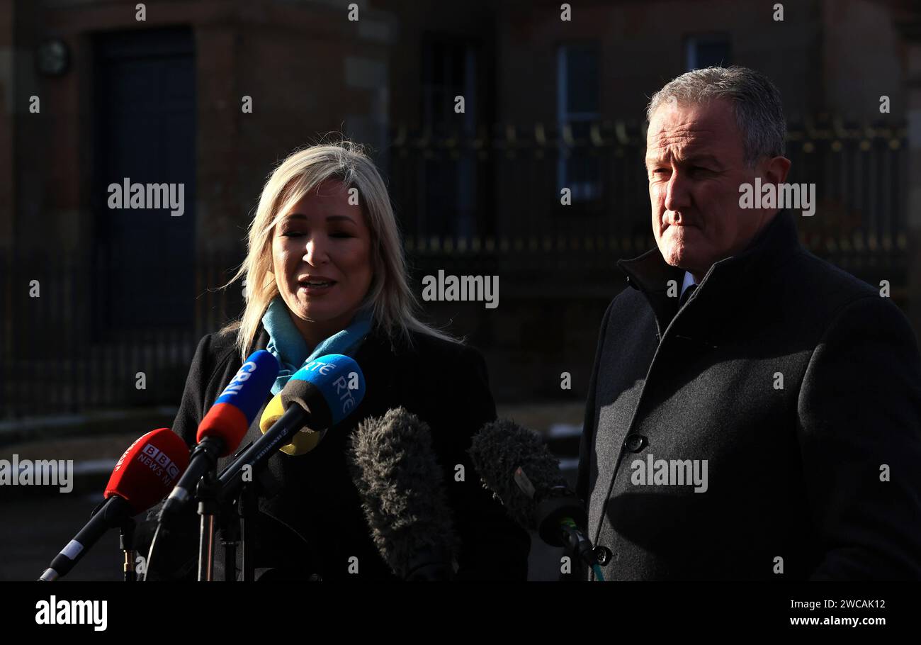 Sinn Fein representatives vice-president Michelle O'Neill and MLA Conor ...