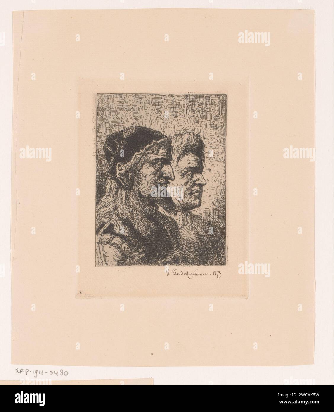 Two figure types, Jan van de Kerkhove, 1875 print paper etching ...