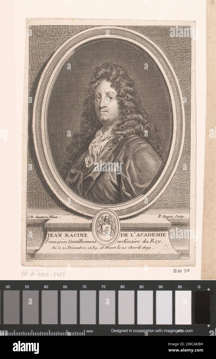 Portret van Jean Racine, Pierre Dupin, After Jean -Baptiste Santerre ...