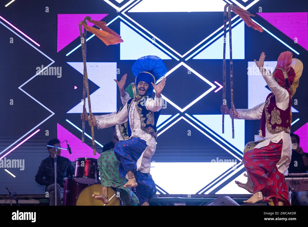 Group of punjabi artists from punjab performing bhangra dance in ...