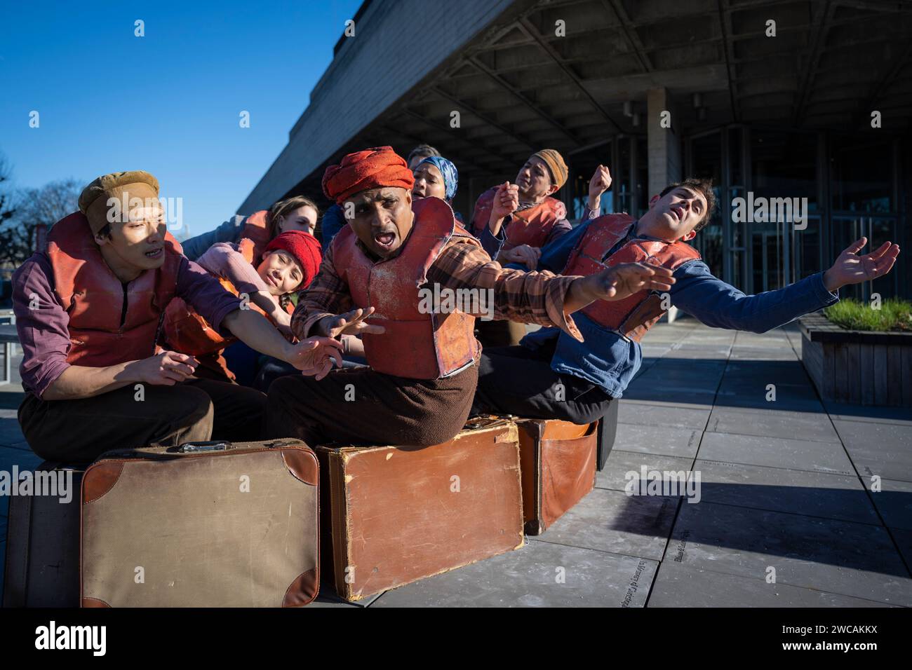 London, UK. 15 January 2024. Performers from physical theatre company ...