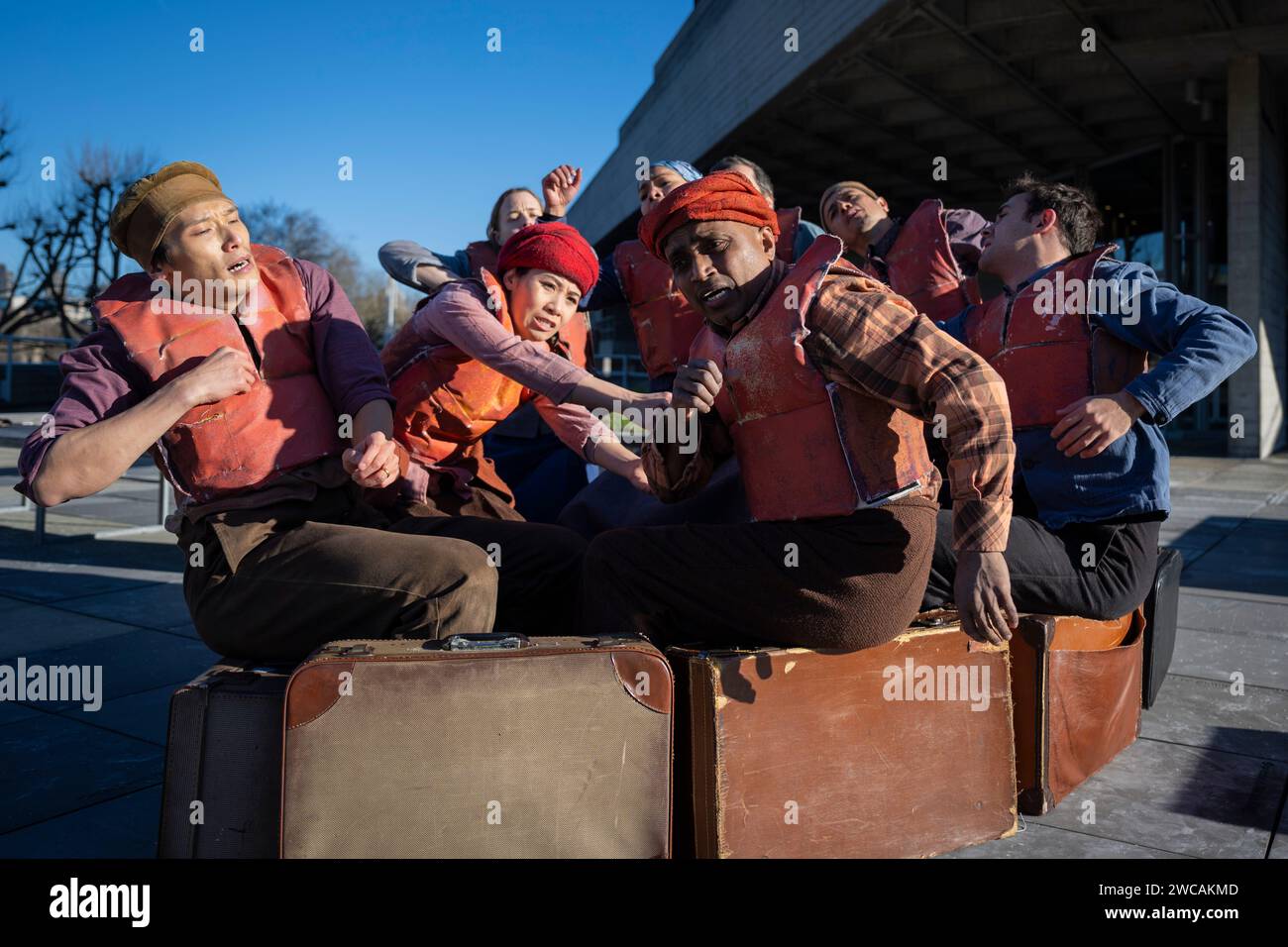 London, UK. 15 January 2024. Performers from physical theatre company ...