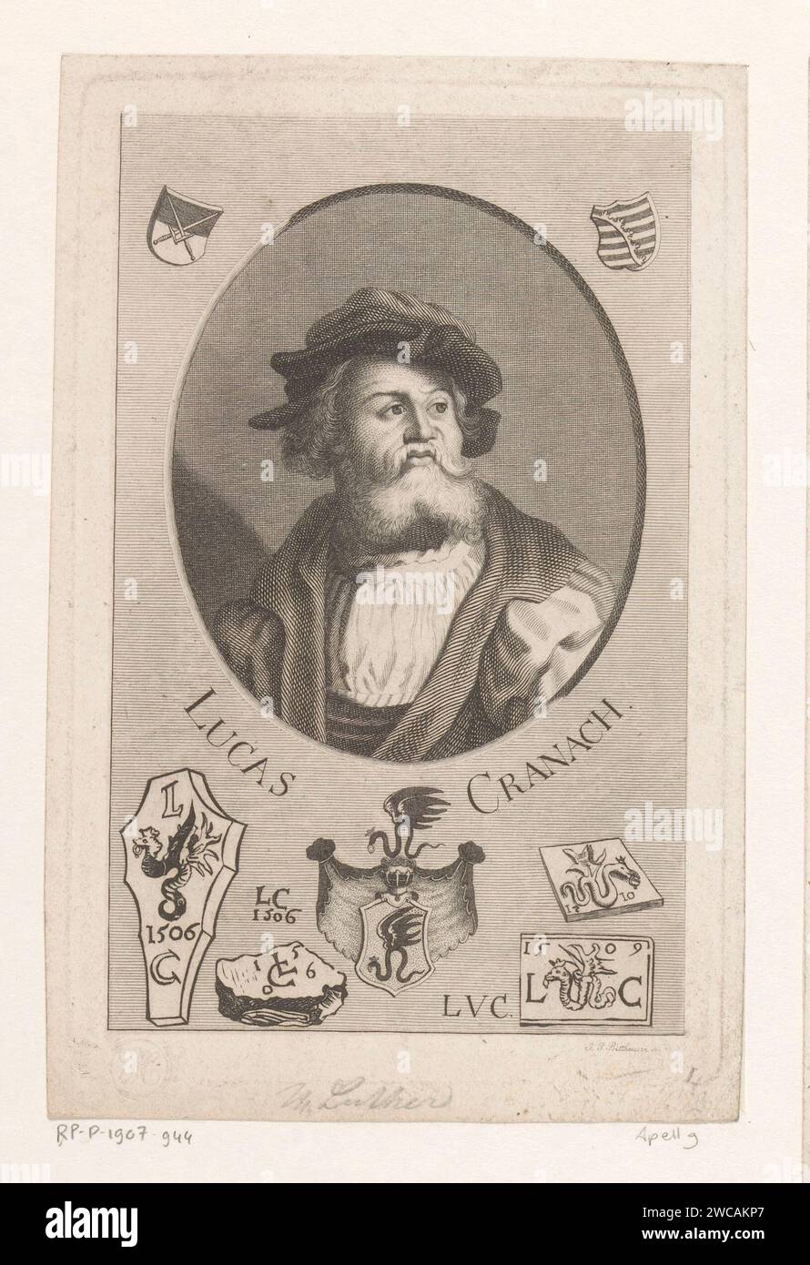PortraT van Lucas Cranach, Johann Pleikhard Bittheuser, 1821 print ...