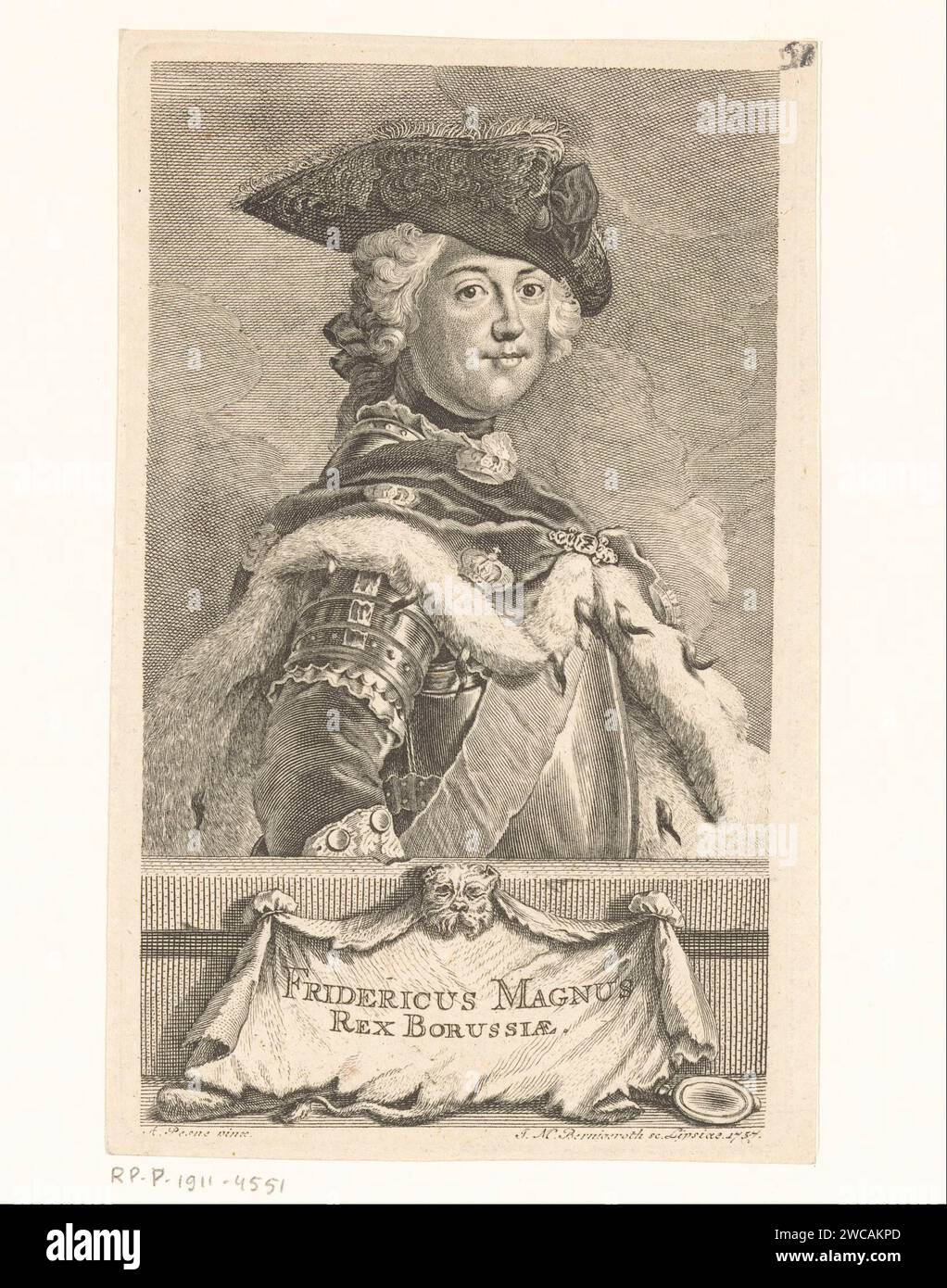 Portrait of Frederik de Grote, Johann Martin Bernigeroth, After Antoine ...