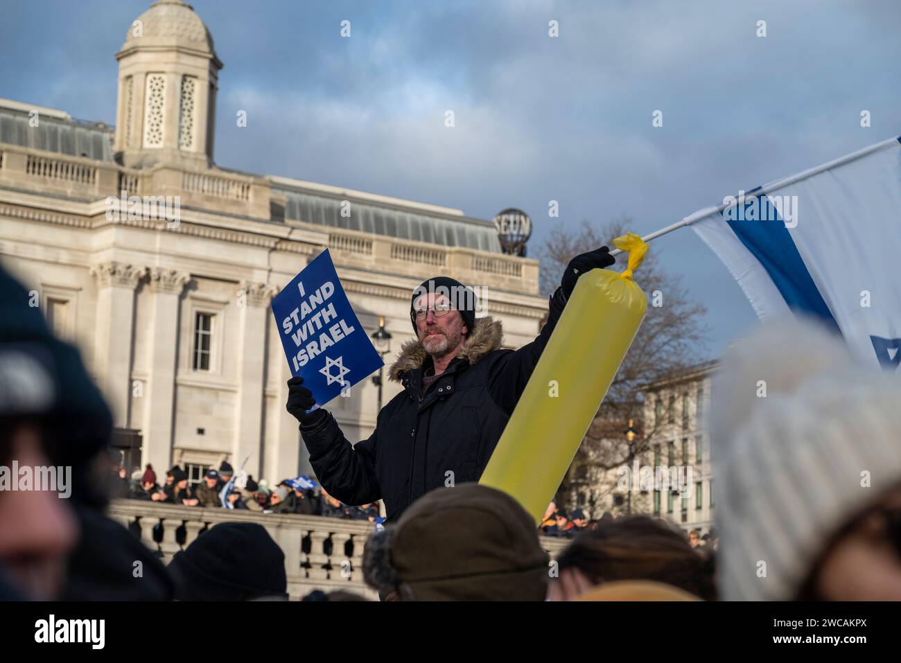 I Stand with Israel placard at Pro-Israel rally at Trafalgar Square ...