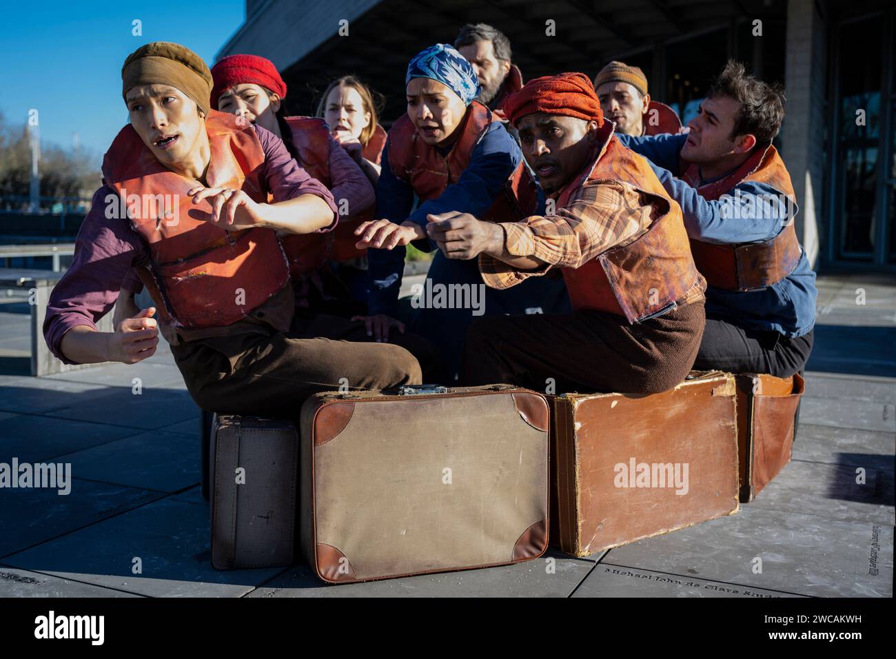 London, UK. 15 January 2024. Performers from physical theatre company ...