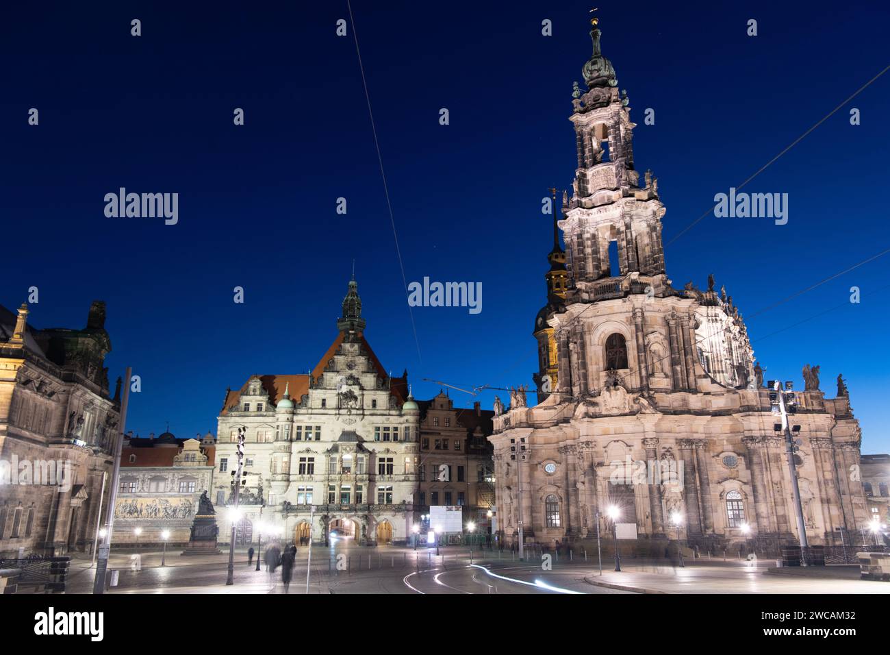 Statues and the tower of the cathedral in dresden hi-res stock ...