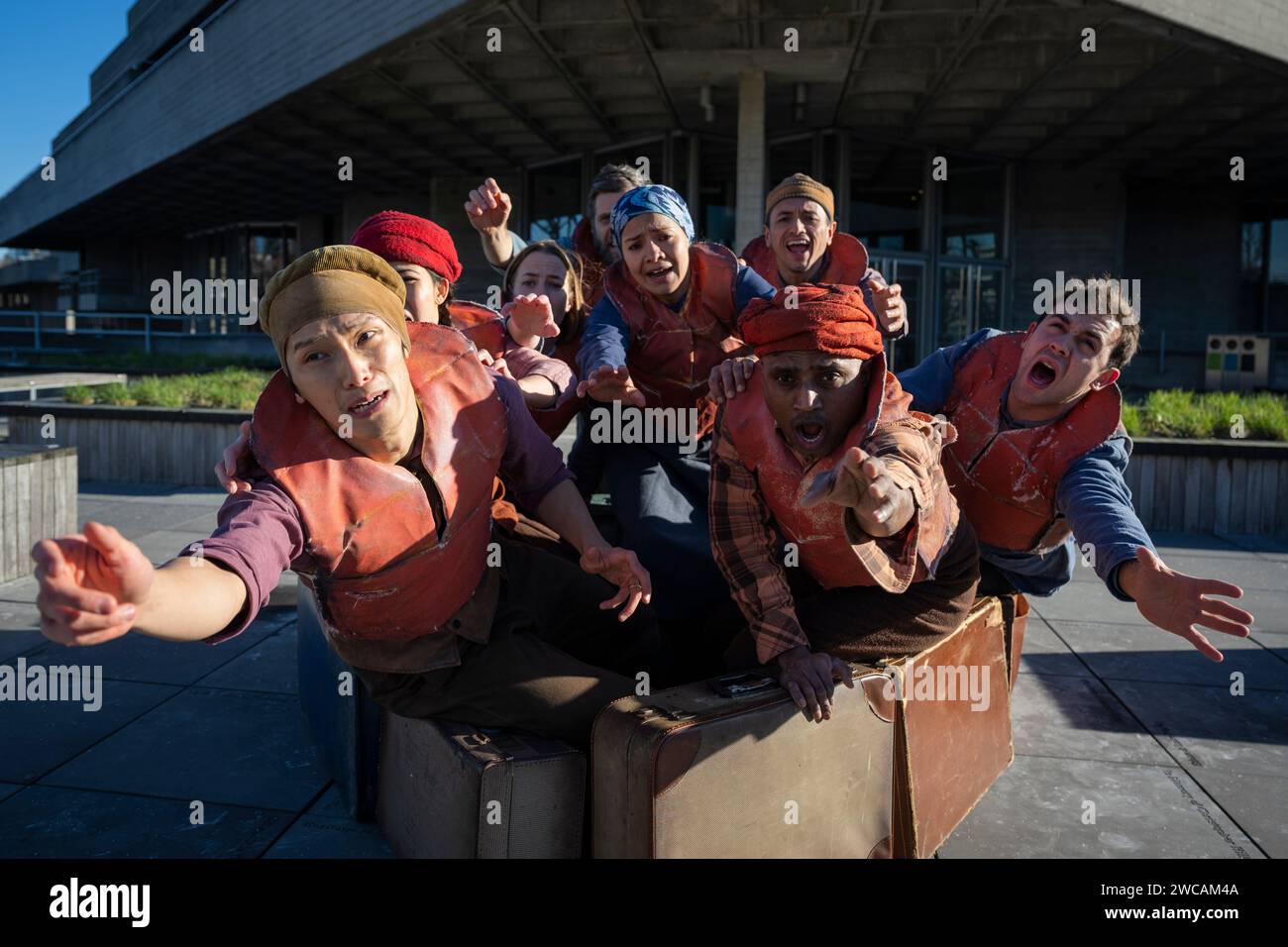 London, UK. 15 January 2024. Performers from physical theatre company ...