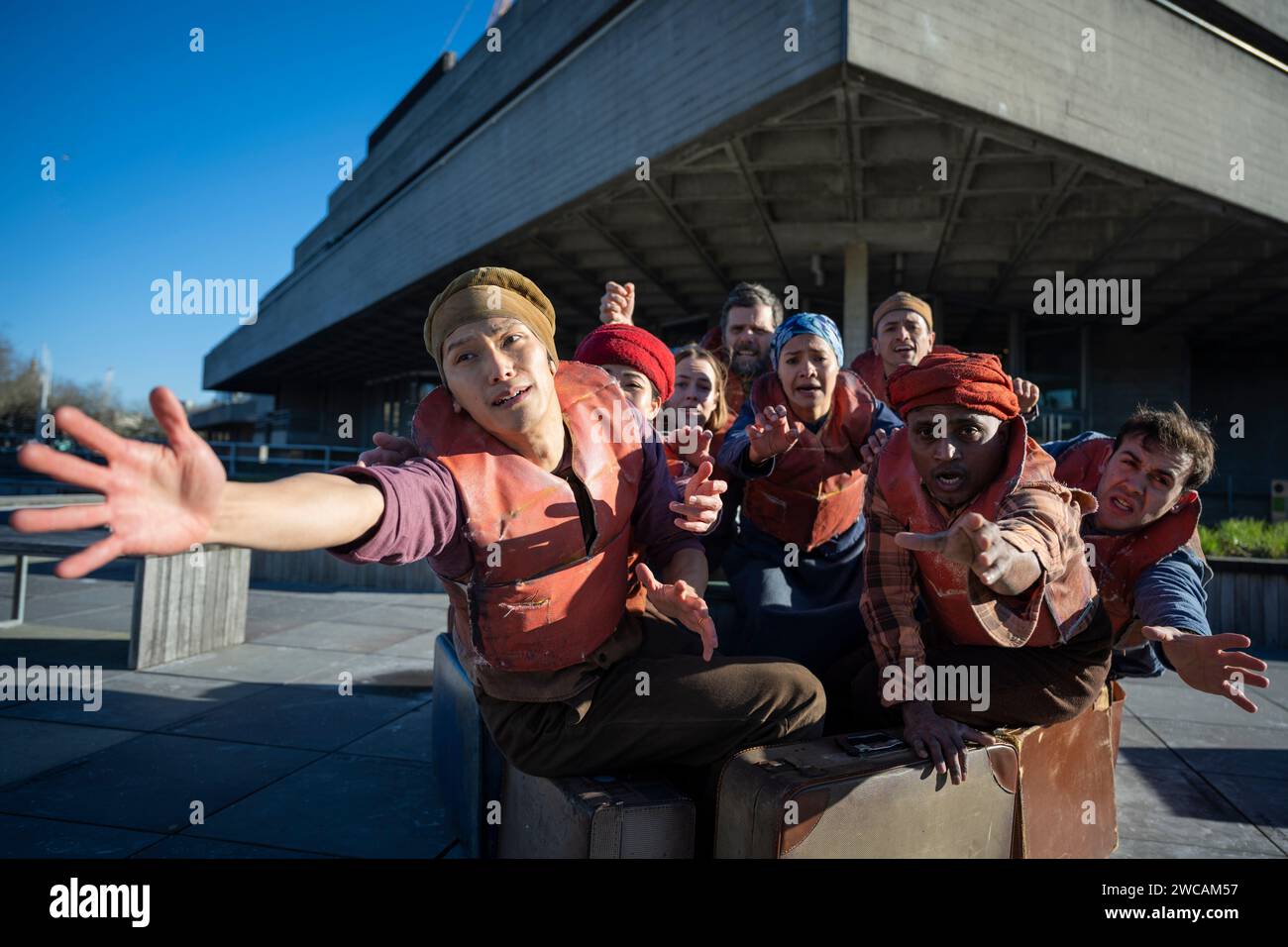 London, UK. 15 January 2024. Performers from physical theatre company ...