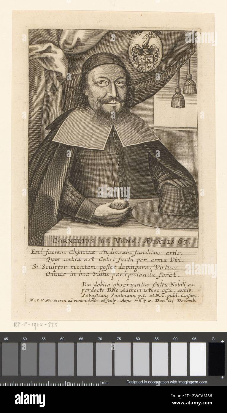 Portrated van Cornelius de Vene, Matthias van Sommer, 1670 print ...