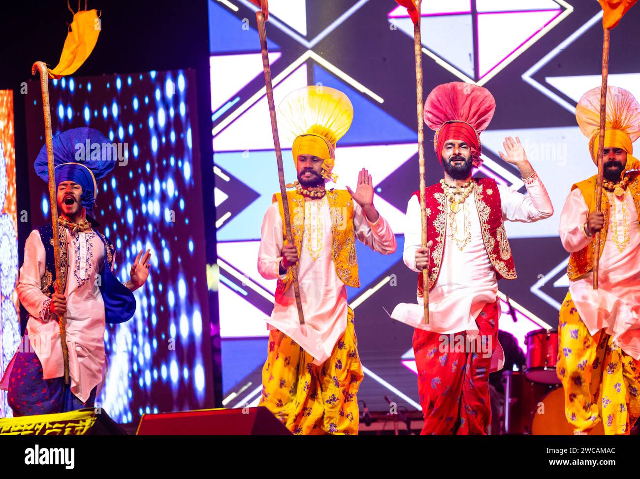 Group of punjabi artists from punjab performing bhangra dance in ...