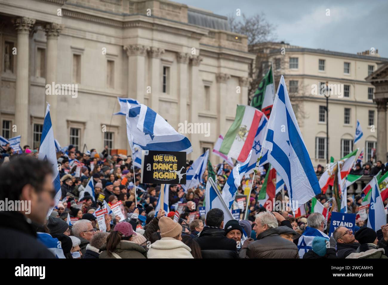 We Will dance again placard at Pro-Israel rally at Trafalgar Square ...