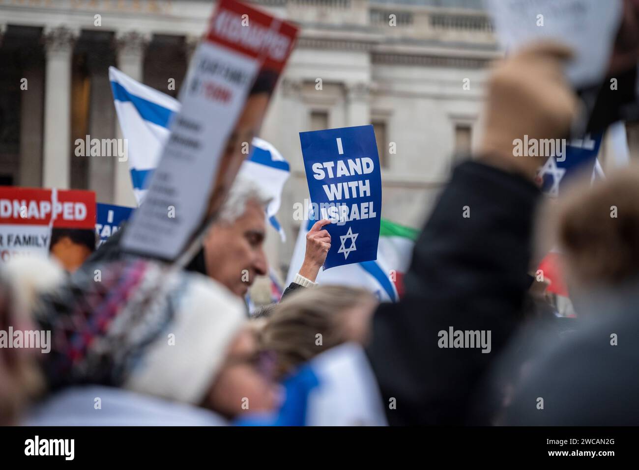 I Stand with Israel placard at Pro-Israel rally at Trafalgar Square ...