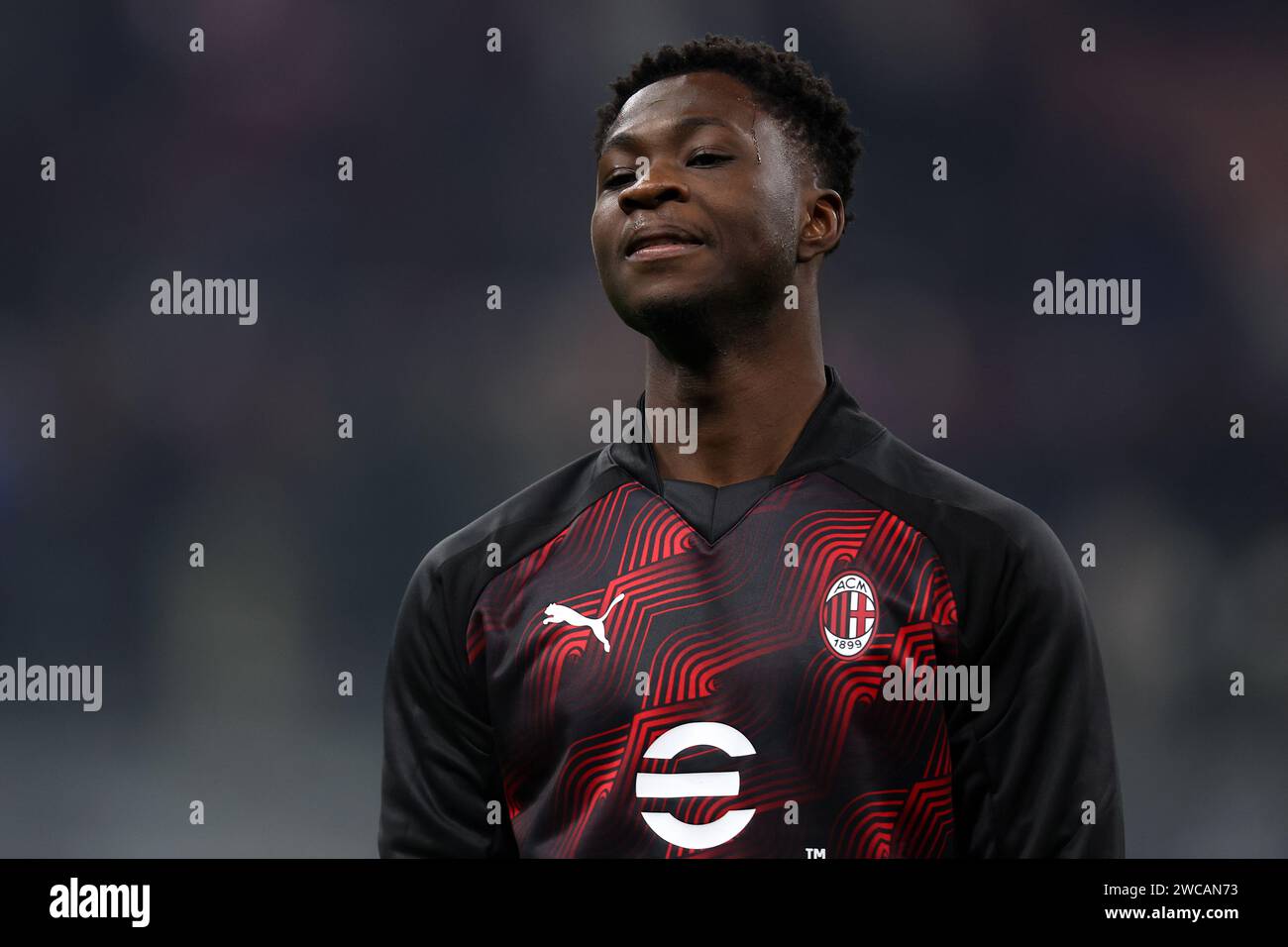 Milano, Italy. 14th Jan, 2024. Chaka Traore of Ac Milan during warm up ...