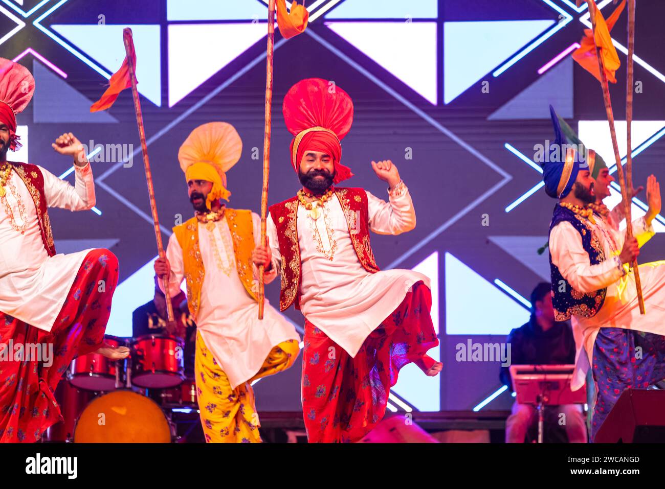 Group of punjabi artists from punjab performing bhangra dance in ...