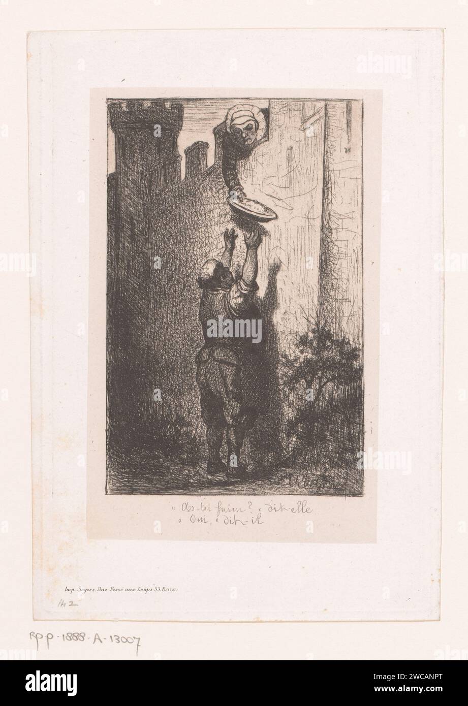 Woman who gives a man from a tilted wall, Charles de Groux, 1861 print ...