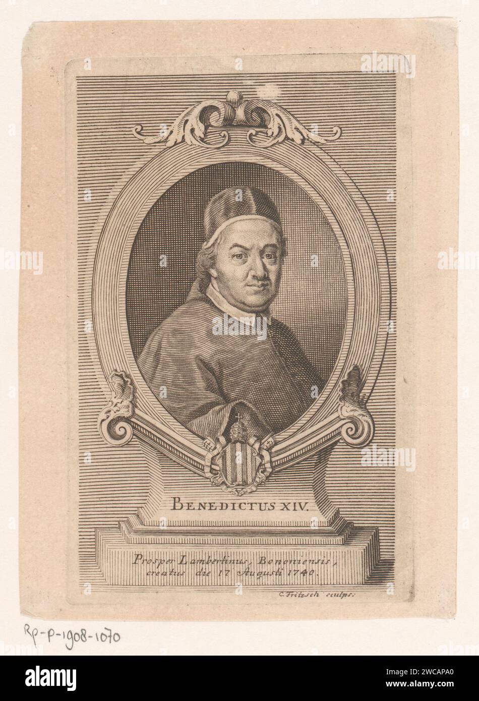 Portret Van Paus Benedict 14, Christian Fritzsch, 1740 - 1758 print ...