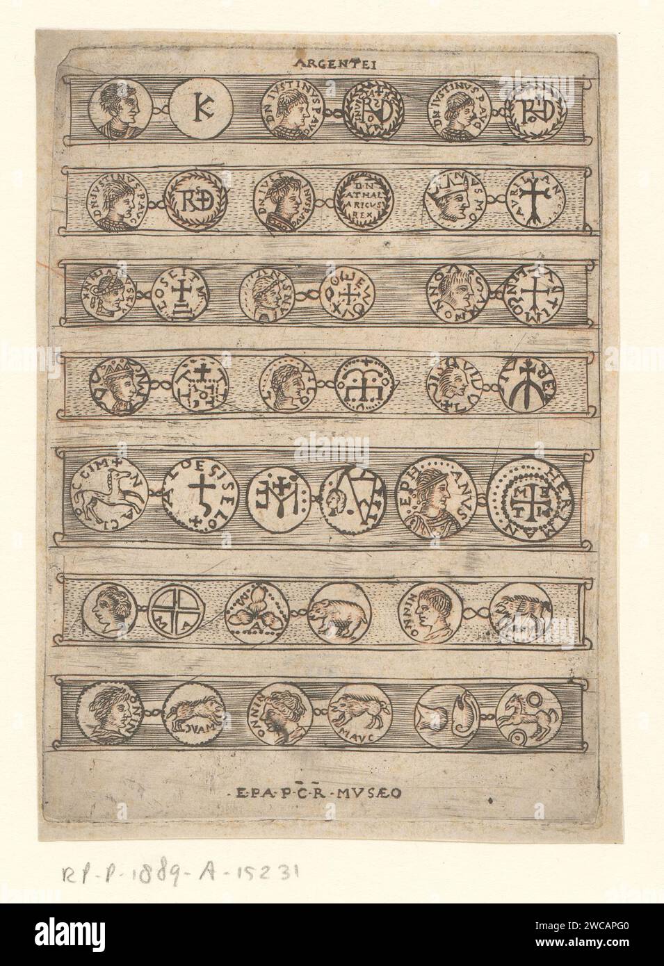 Front and back of twenty-one antique and medieval silver coins ...