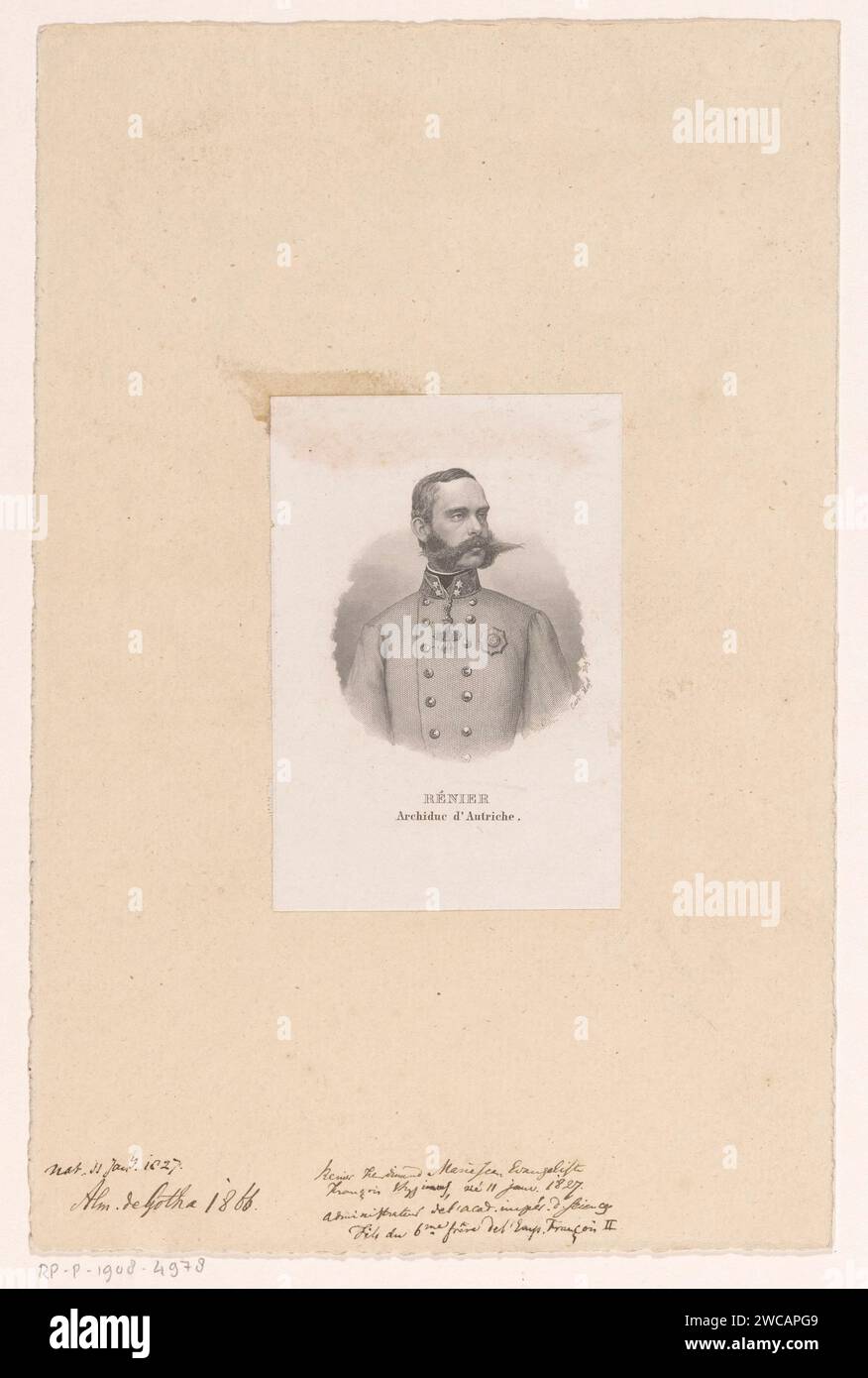 Portrait of Reinier, Archduke of Austria, Carl Mayer, 1866 print ...