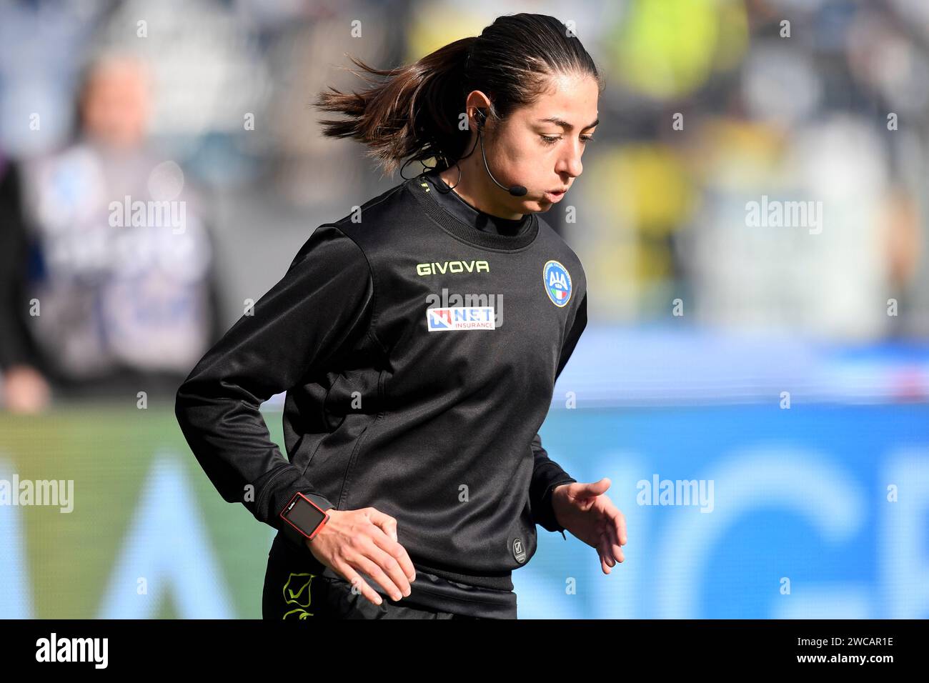 Referee Maria Sole Ferrieri Caputi warms up during the Serie A football ...