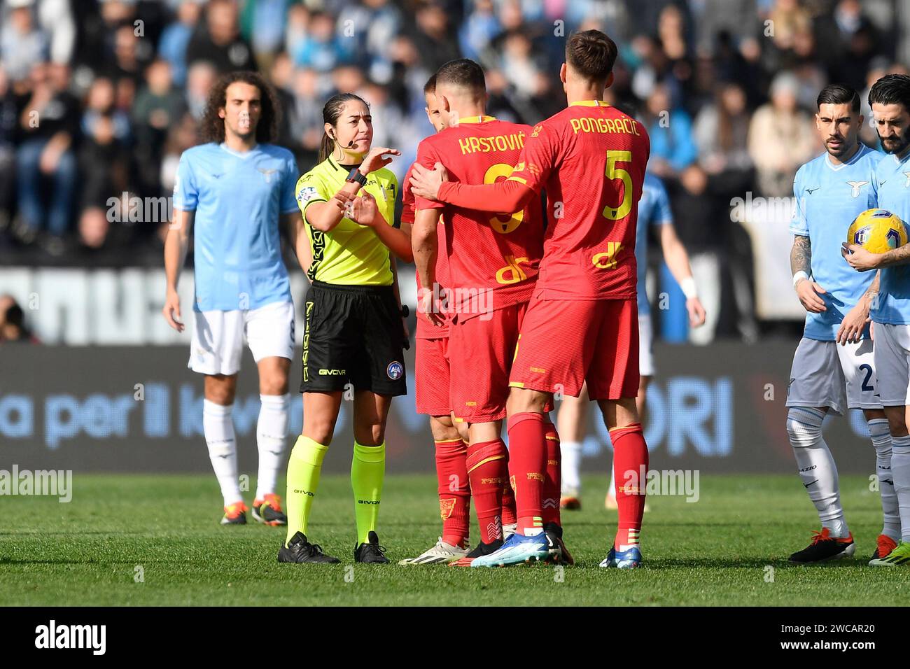 Referee Maria Sole Ferrieri Caputi argues with Nikola Krstovic of US ...