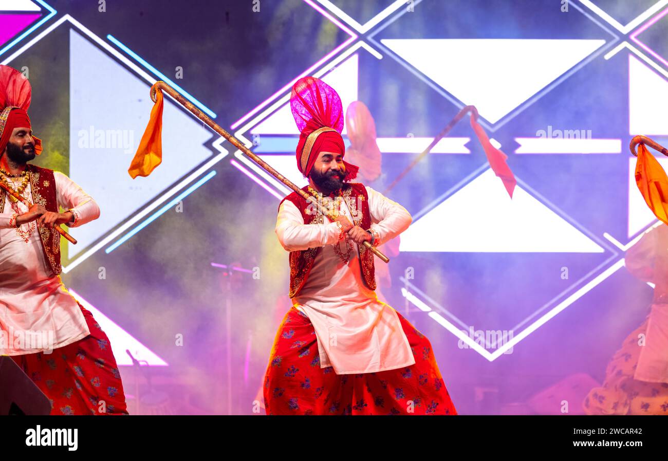 Group of punjabi artists from punjab performing bhangra dance in ...