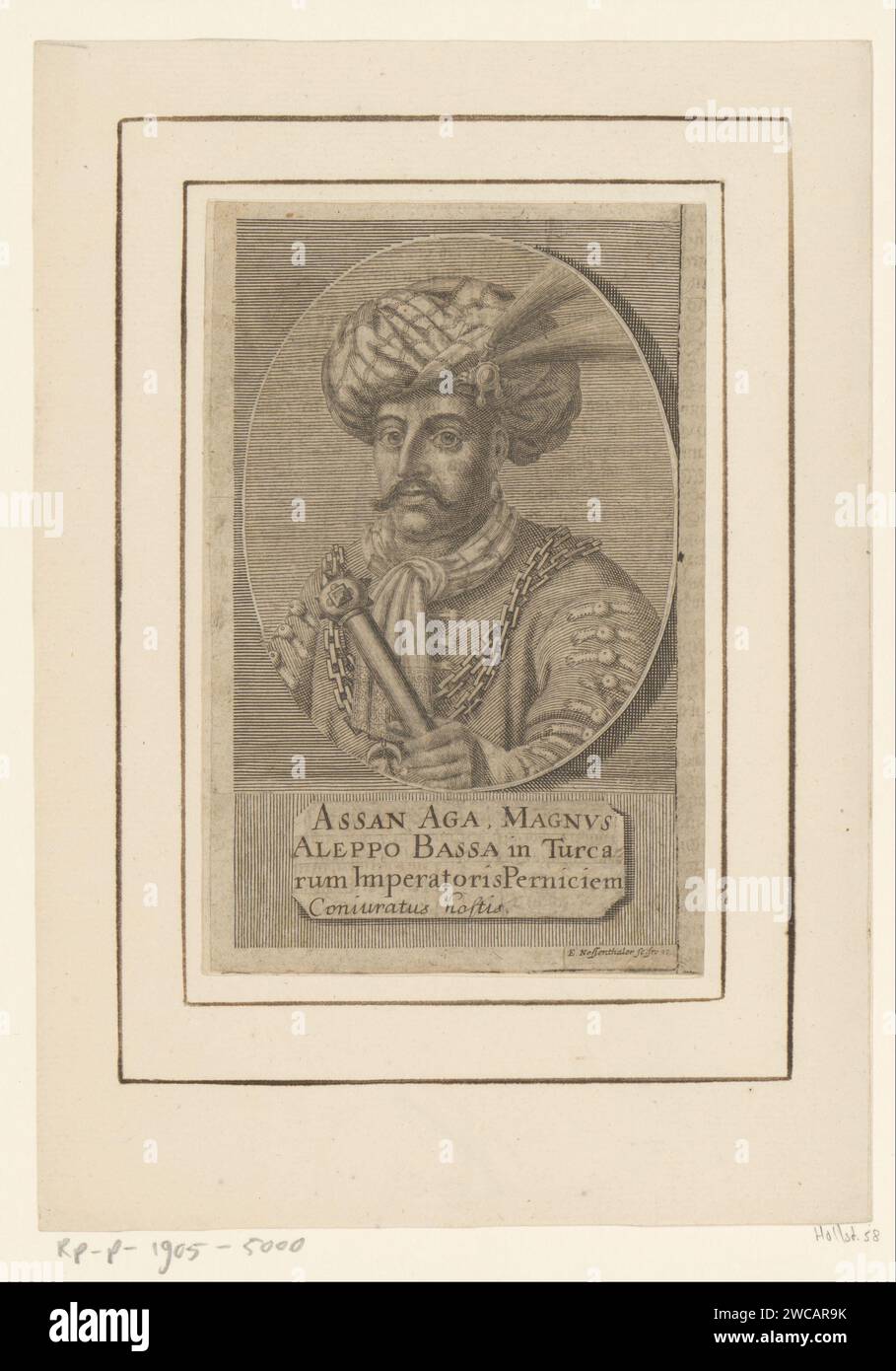 Portret van Hassan Aga, Elias Nessenthaler, 1674 - 1714 print paper ...