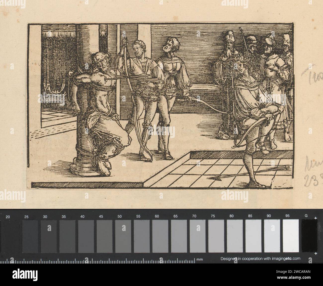 Man on a column is shot at with arrows, Anonymous, Hans Weiditz (II ...