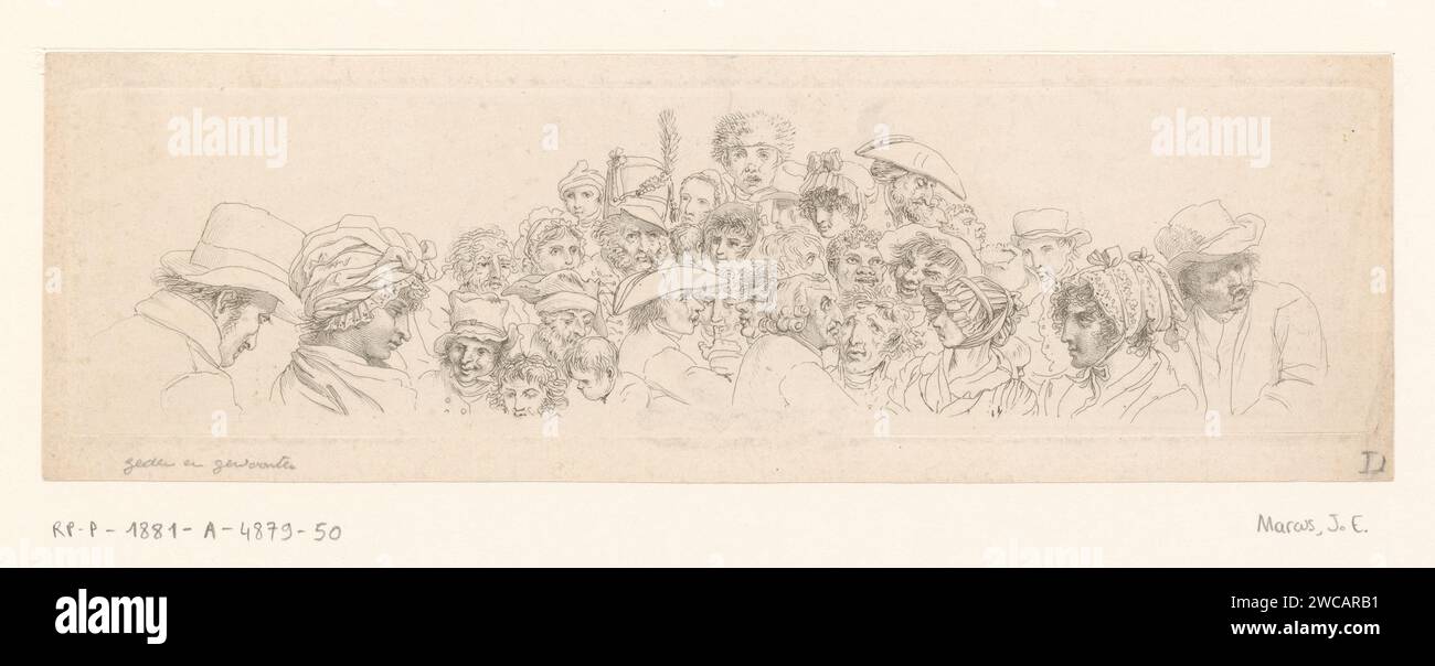 Different heads with all kinds of headwear, Jacob Ernst Marcus, 1807 ...