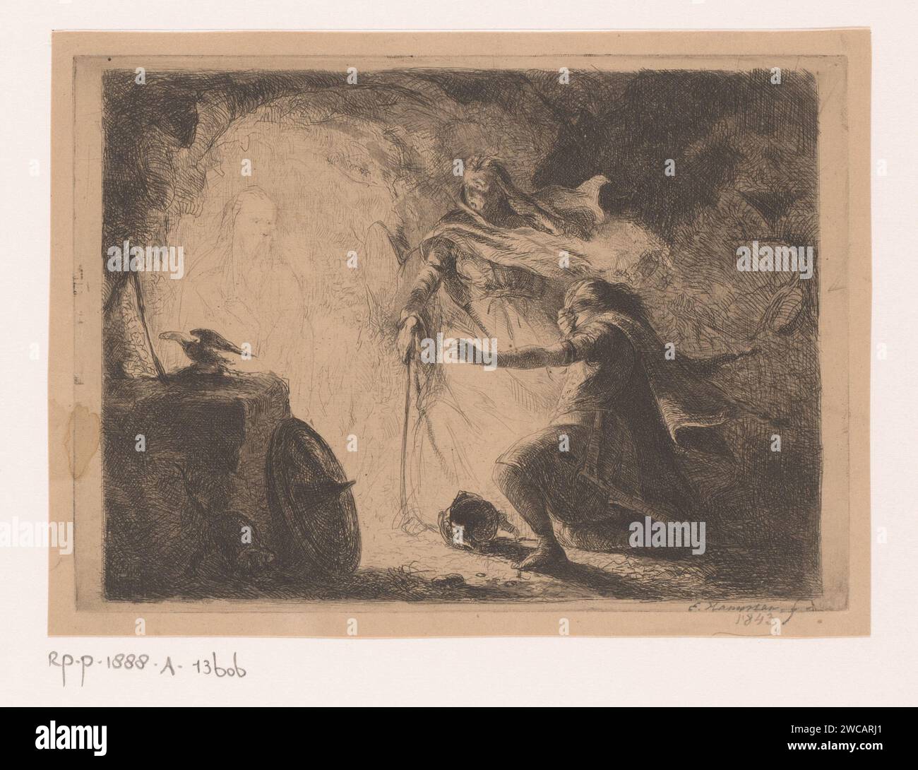 Saul at the Witch of Endor, Edouard Hamman, 1843 print paper etching ...