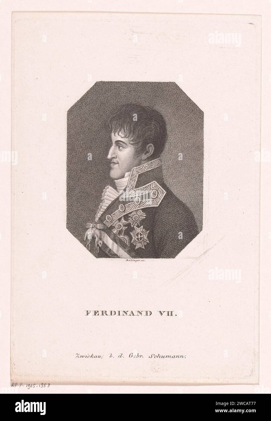 Portrait of Ferdinand VII, King of Spain, Friedrich Wilhelm Bollinger ...