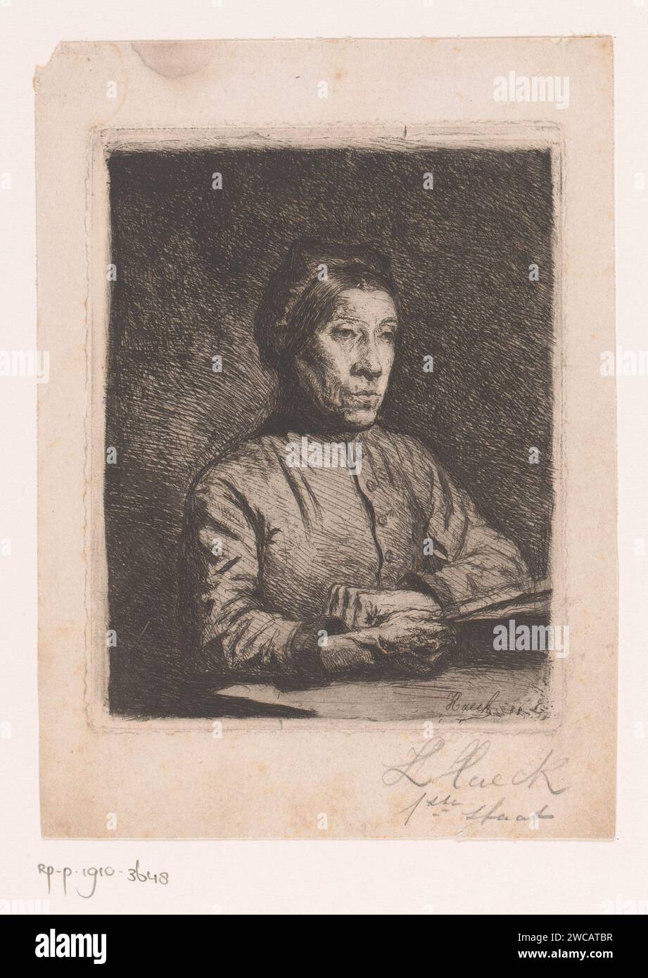 Old woman at the table, léopold haeck, 1888 print paper etching old ...