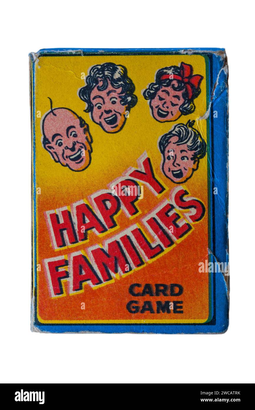old retro well used box of Happy Families playing cards isolated on ...