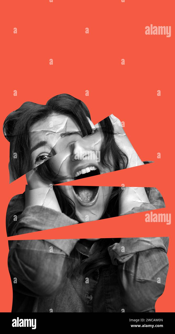 Young girl suffering from depression, mental disorder. Shouting and ...
