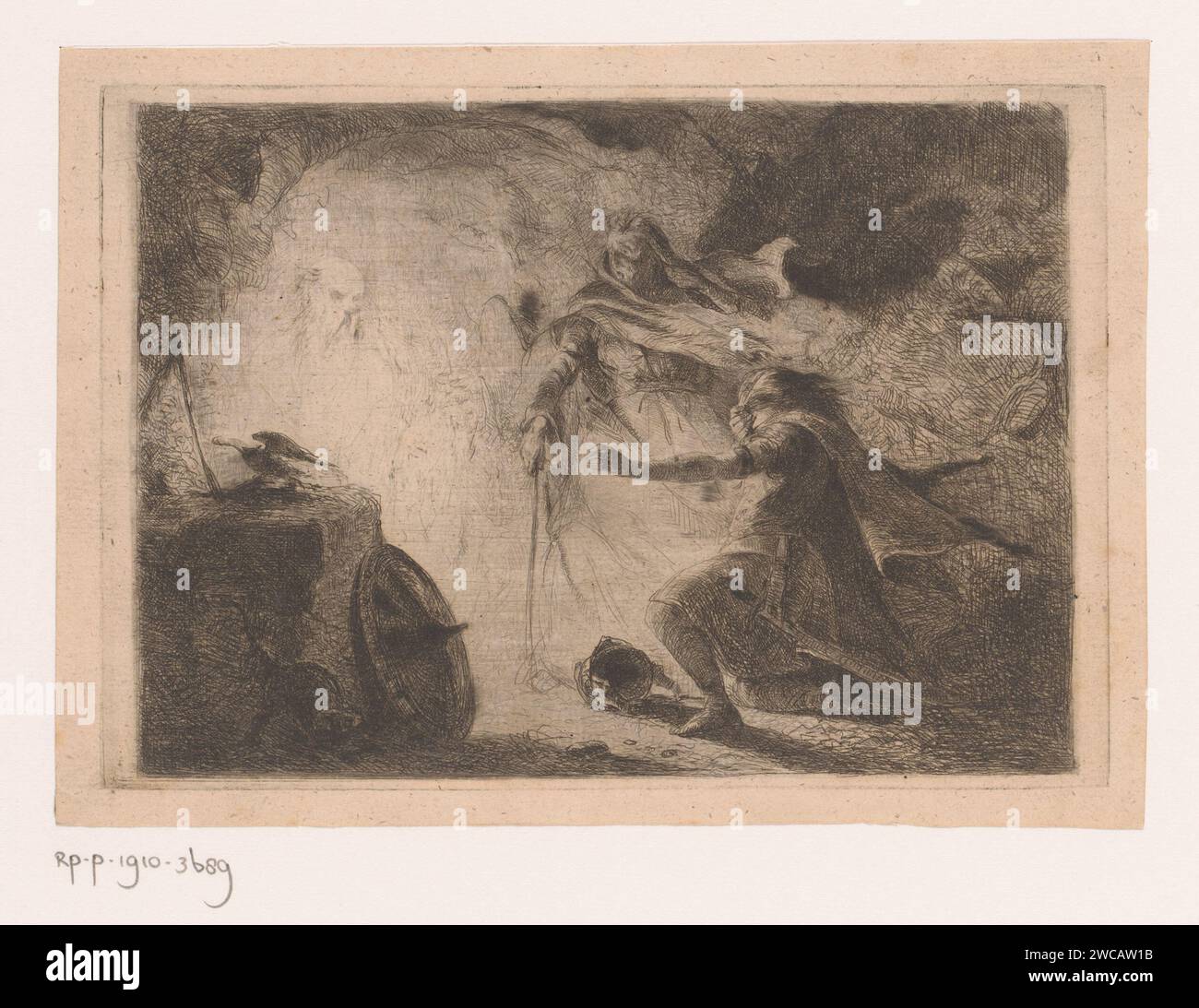 Saul at the Witch of Endor, Edouard Hamman, 1843 print paper etching ...