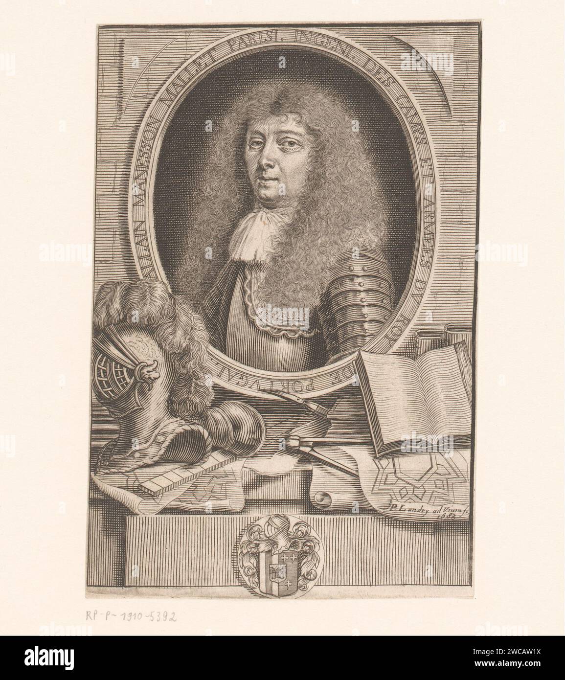 Portret van Alain Manesson Mallet, Pierre Landry, 1683 print France ...