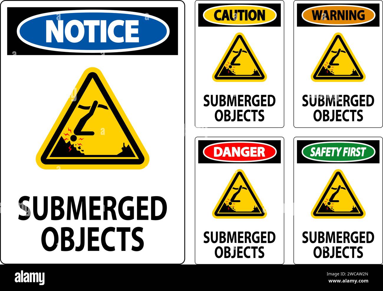 Water Safety Sign Warning - Submerged Objects Stock Vector Image & Art ...
