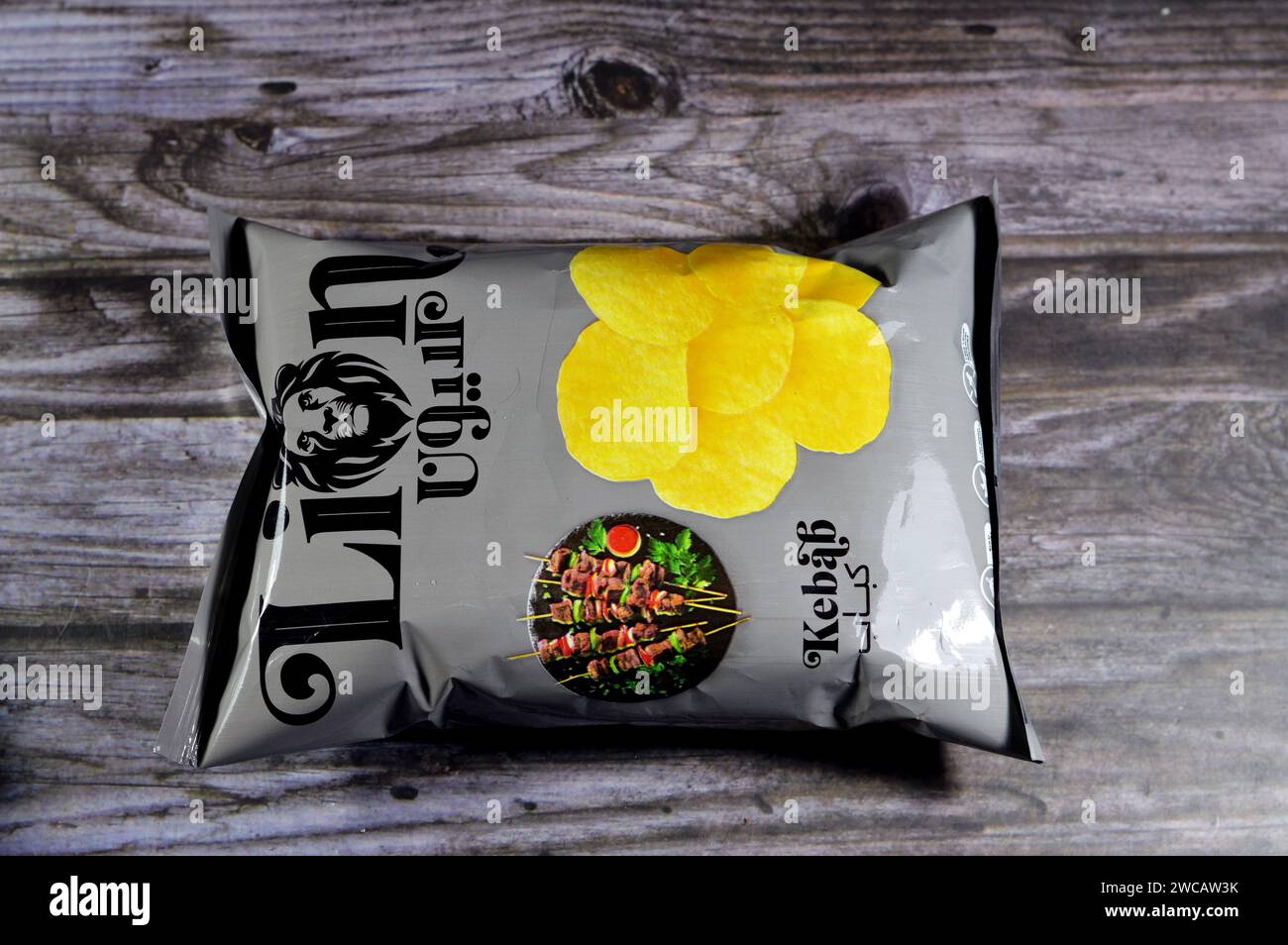 Cairo, Egypt, January 13 2024: Lion Potato chips Kebab, crisps, thin ...
