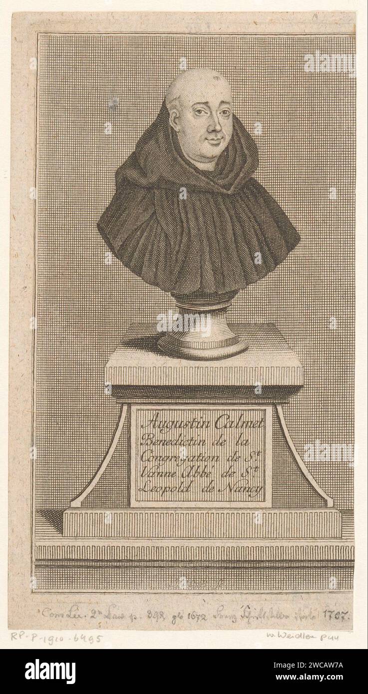 Portrait of Augustin Calmet, Johann Martin Berbigeroth, 1742 print ...
