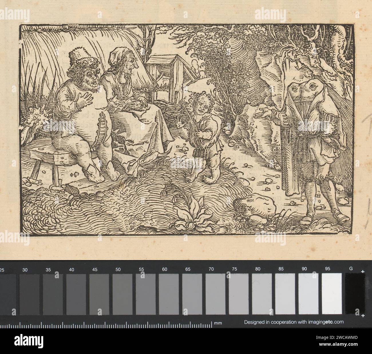 Family for a hut and a hybrid man with toad head, Anonymous, Hans ...