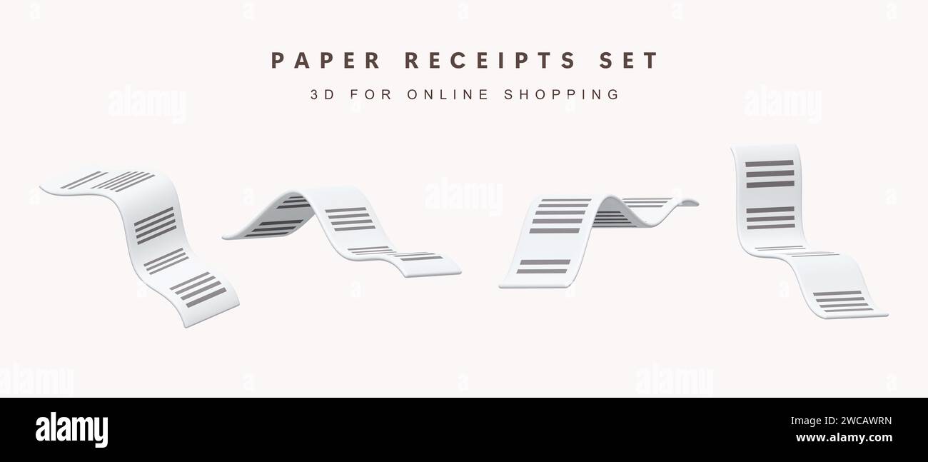 3d Set of paper receipt for shopping online concept. icon isolated on ...