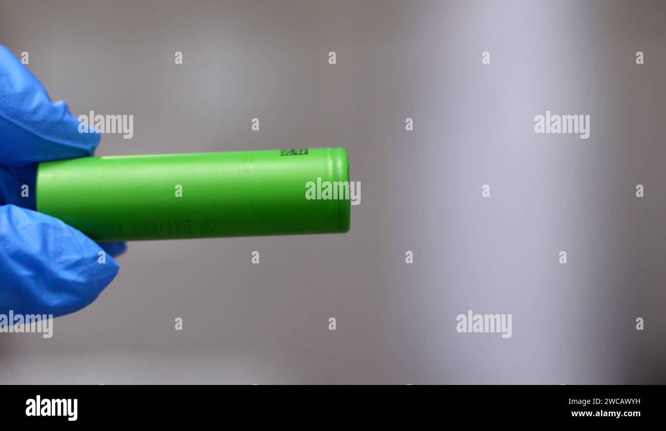 Cairo, Egypt, January 13 2024: 18650 battery pack cells, cylindrical ...